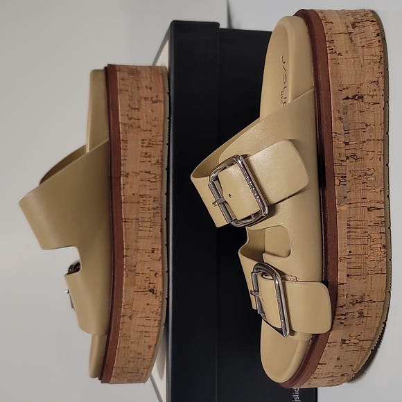J Slides | Shoes | Jslides Sand Leather Belinda Cork Platform Sandals ...